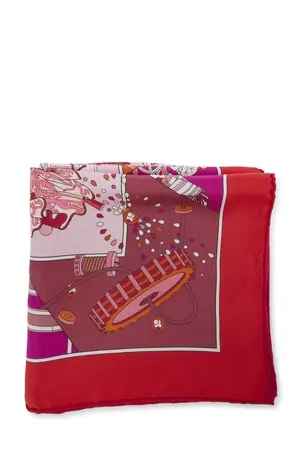 Hermès Pink & Multicolor 'de L'ombrelle Aux Duels' Silk Scarf 90 - Red