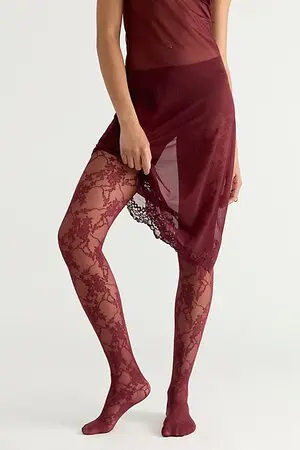 Swedish Stockings Lena Lace Tights - Wine