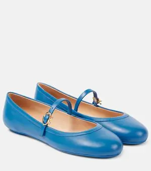 GIANVITO ROSSI Carla Leather Mary Jane Flats - Blue