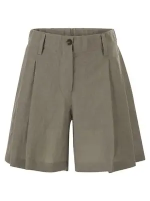 Brunello Cucinelli Tailored Linen Bermuda Shorts With Double Pleats - Yellow