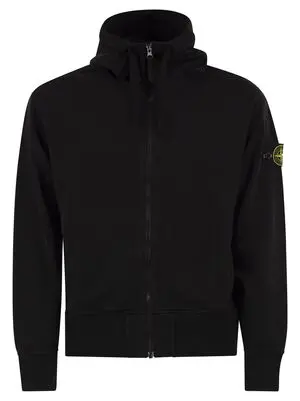 Stone Island Cotton Hooded Zip-up Sweatshirt - Black