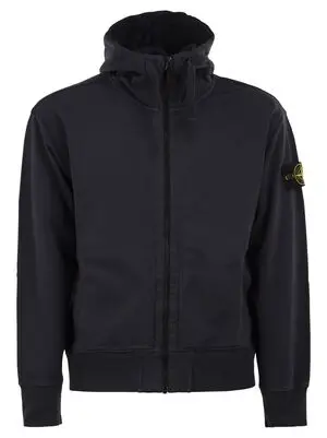 Stone Island Cotton Hooded Zip-up Sweatshirt - Blue