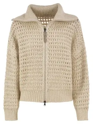 Brunello Cucinelli Openwork Wool, Cashmere And Mohair Zip Cardigan