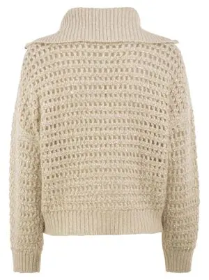 Brunello Cucinelli Openwork Wool, Cashmere And Mohair Zip Cardigan