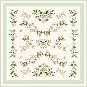 JESSIE ZHAO NEW YORK Neutrals / Lily Garden Double Sided Silk Scarf Ivory - Green