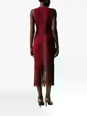 Dkny Midi Ribbed-knit Fringe-trim Dress