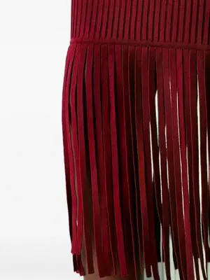 Dkny Midi Ribbed-knit Fringe-trim Dress