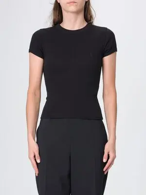 Saint Laurent Slim Fit Cotton T-shirt With Monogram - Black