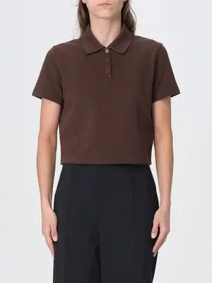 Saint Laurent Cotton Polo Shirt With Embroidered Monogram - Brown
