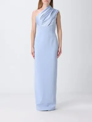 Solace London One-shoulder Satin Long Gown With Back Slit - Blue