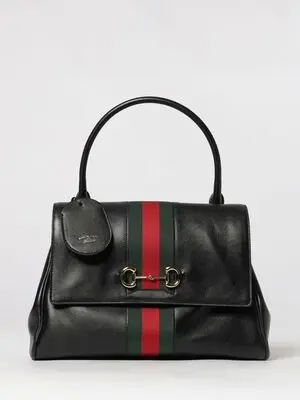 Gucci Paparazzo Leather Top Handle Bag With Web And Horsebit - Black