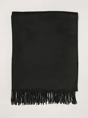 Max Mara Baci Pure Cashmere Scarf With Embroidered Logo And Fringes - Black