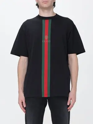 Gucci Striped Cotton T-shirt With Web Detail And Dropped Shoulders - Black