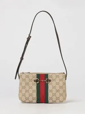 Gucci Gg Canvas Mini Shoulder Bag With Horsebit And Web Detail - Cream