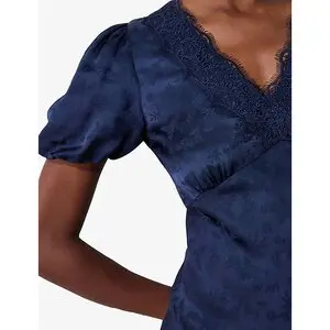 Whistles Floral Jacquard Midi Dress - Navy