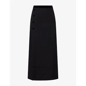 BLAZÉ MILANO Luna Velvet-trim Crepe Midi Skirt - Black