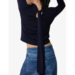 Whistles Tie-neck Knitted Cotton-blend Jumper