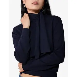 Whistles Tie-neck Knitted Cotton-blend Jumper