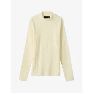 Whistles Textured Long-sleeve Stretch Cotton-blend Top - Ivory