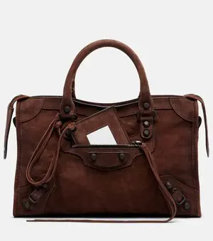 Balenciaga Le City Small Suede Top-Handle Bag Brown