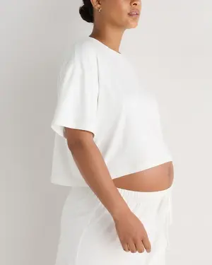 Quince Smooth Stretch Maternity Cropped Lounge T-shirt - Ivory