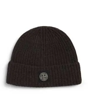 Stone Island Virgin Wool Logo Beanie - Grey
