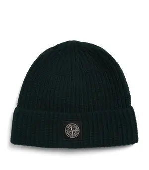 Stone Island Virgin Wool Logo Beanie - Green