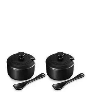 LE CREUSET Stoneware Serenity Condiment Pots With Spoons