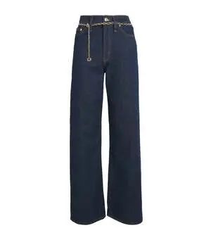 Maje Chain Belt Wide-leg Jeans