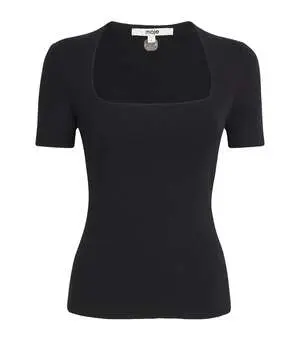 Maje Square-neck Ribbed Sweater - Black