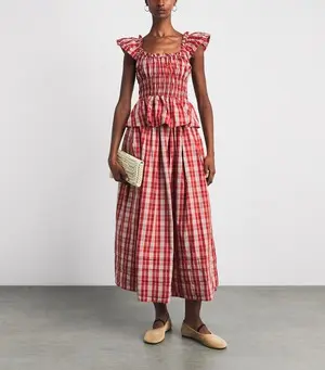 Faithfull The Brand Cotton Shirred Janne Top - Red