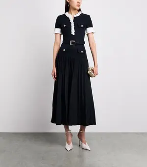 SELF-PORTRAIT Ribbed Ruffle-detail Midi Dress