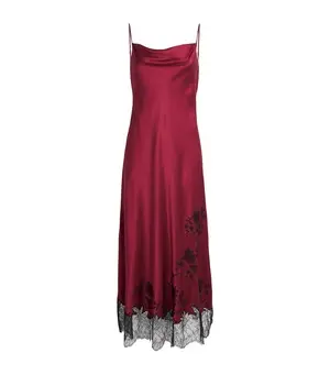Carine Gilson Silk Long Hanae Nightdress - Red