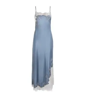 Carine Gilson Silk Long Cérès Nightdress - Blue