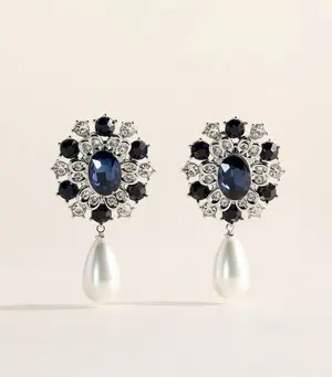 SELF-PORTRAIT Faux Pearl And Crystal-embellished Drop Earrings - Blue