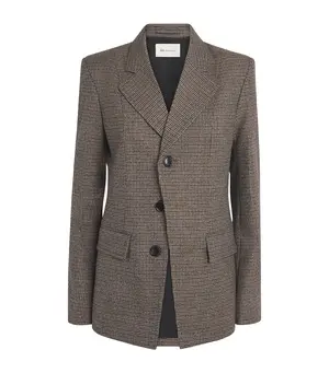 AMI Paris Virgin Wool Houndstooth Blazer - Brown