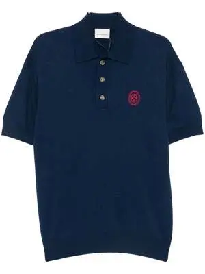 Drole De Monsieur Knit Polo Shirt In Viscose, Wool & Nylon Blend - Navy