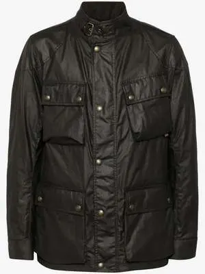 Belstaff Waxed Cotton Jacket With Corduroy Lining & Storm Pockets - Nero