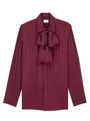 Saint Laurent Silk Lavallière Shirt With Concealed Button Closure And Mitered Cuffs - Rosso