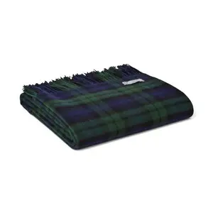 LOOM & COVE 100% Lambswool Tartan Blanket Blackwatch