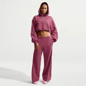 Nike Studio Fleece Medium Weight Loose Pleated Snap Pants - Red