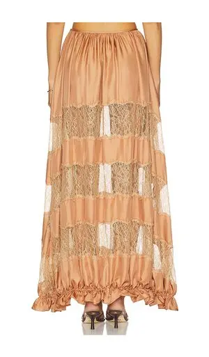Ulla Johnson Chantal Silk Midi Skirt In Brown