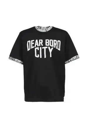 DEAR BORO Logo-print Ringer T-shirt - Black