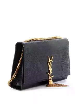 Saint Laurent Classic Monogram Tassel Crocodile Embossed Leather Medium Crossbody Bag