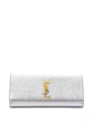 Saint Laurent Metallic Calfskin Classic Monogram Long Clutch Bag - Silver
