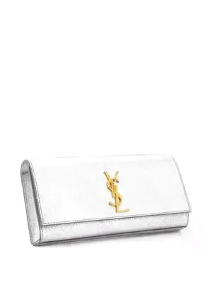 Saint Laurent Metallic Calfskin Classic Monogram Long Clutch Bag - Silver