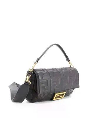 Fendi Baguette Nm Bag Zucca Embossed Leather Medium Crossbody Bag