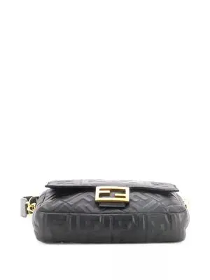 Fendi Baguette Nm Bag Zucca Embossed Leather Medium Crossbody Bag