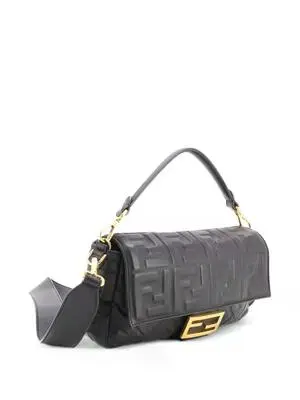 Fendi Zucca Embossed Leather Crossbody Bag - Black