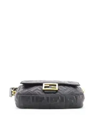 Fendi Zucca Embossed Leather Crossbody Bag - Black